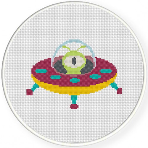 Alien in UFO Cross Stitch Pattern – Daily Cross Stitch