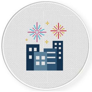 Buildings and Fireworks Cross Stitch Pattern – Daily Cross Stitch