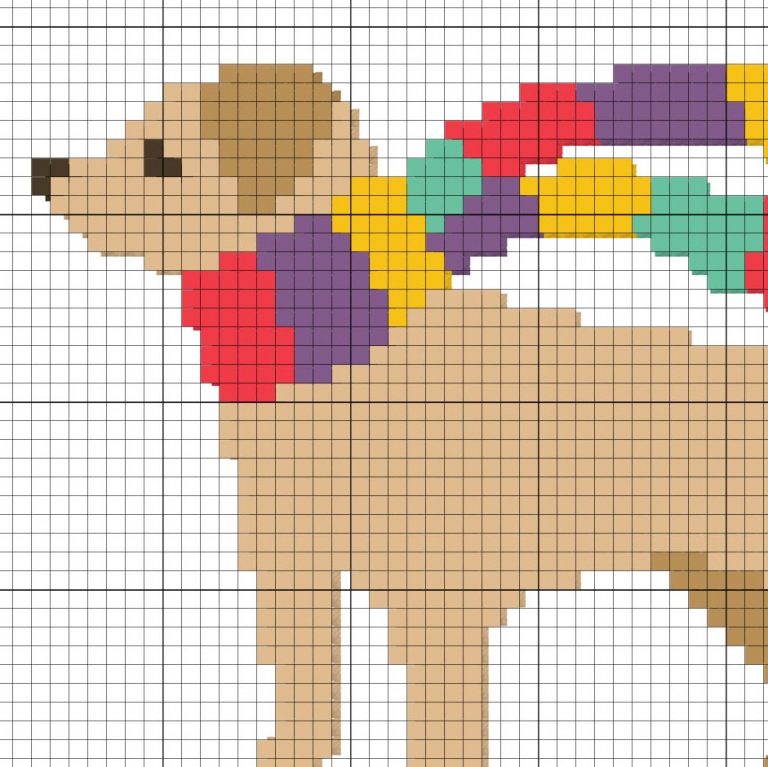 Dog with Colorful Scarf Cross Stitch Pattern – Daily Cross Stitch
