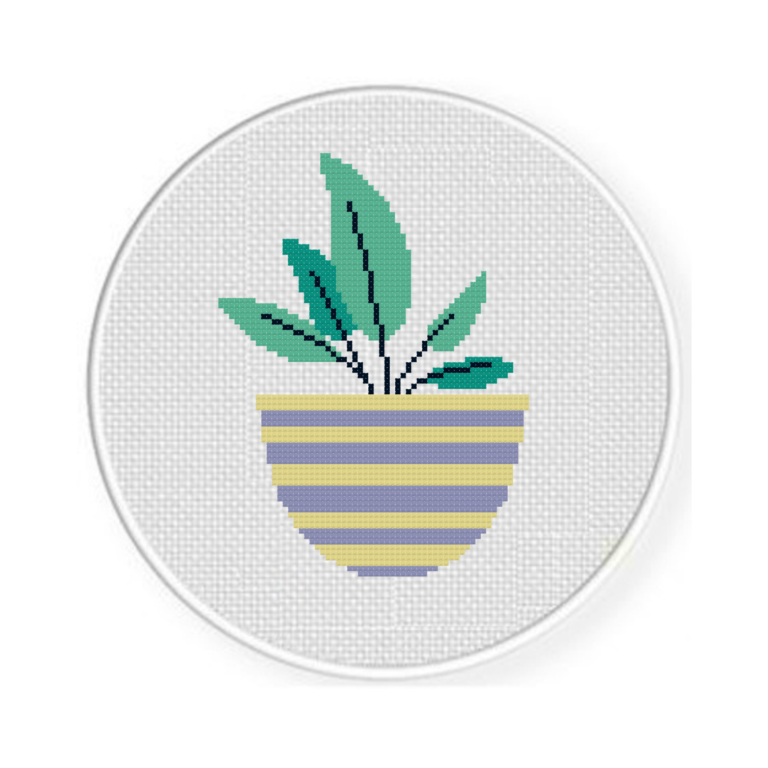 Stripes Pot Plant Cross Stitch Pattern – Daily Cross Stitch