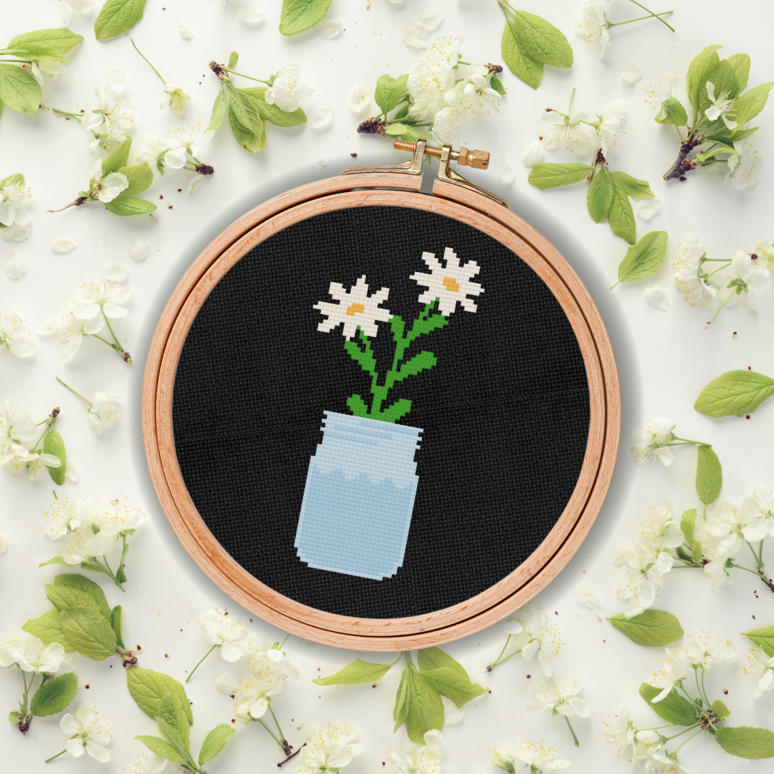 Daisy in Mason Jar Cross Stitch Pattern – Daily Cross Stitch