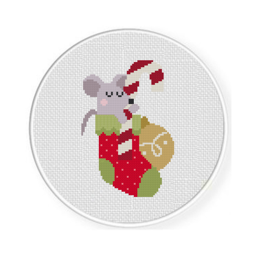 Mouse in Stocking Cross Stitch Pattern – Daily Cross Stitch