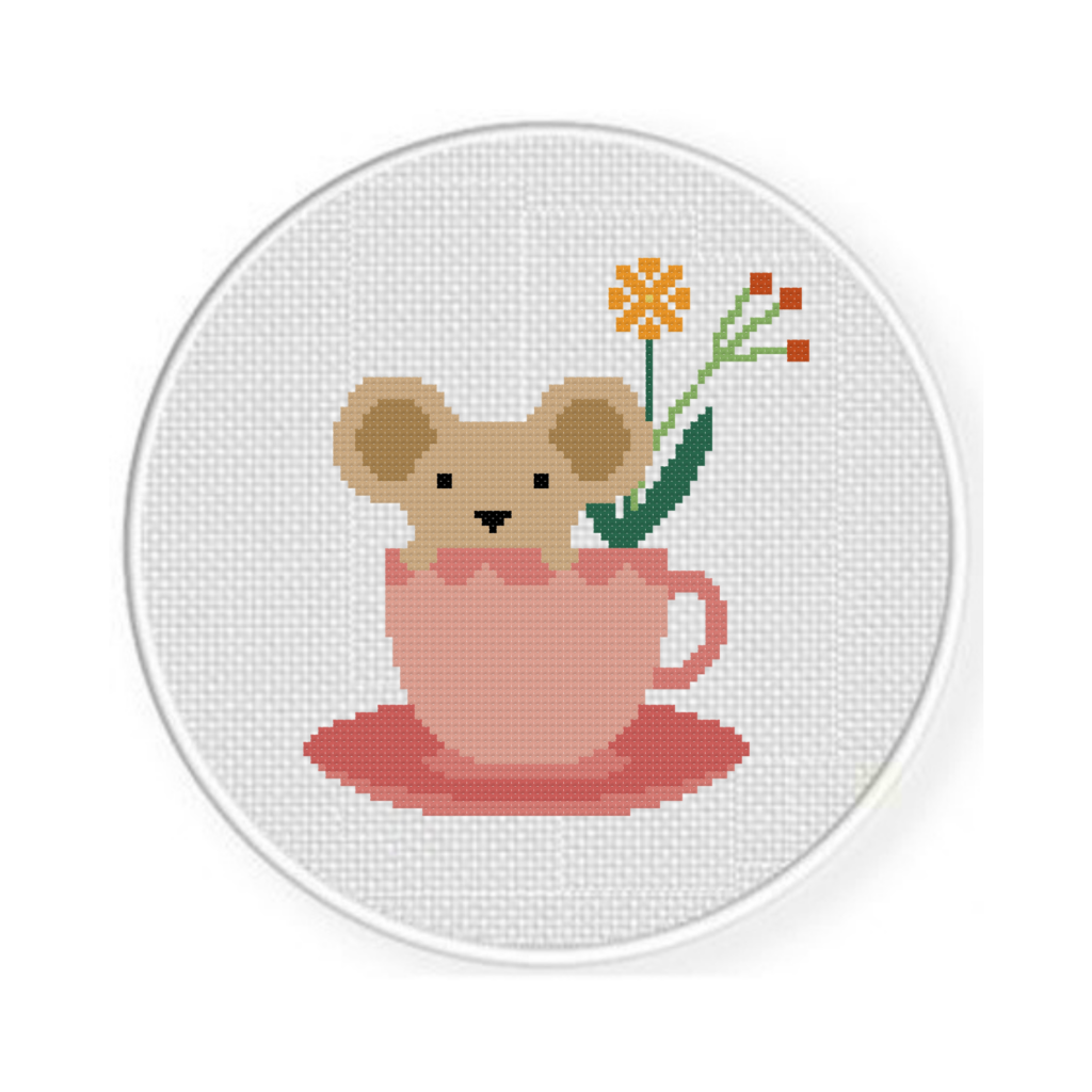 Mouse And Flower Cup Cross Stitch Pattern – Daily Cross Stitch