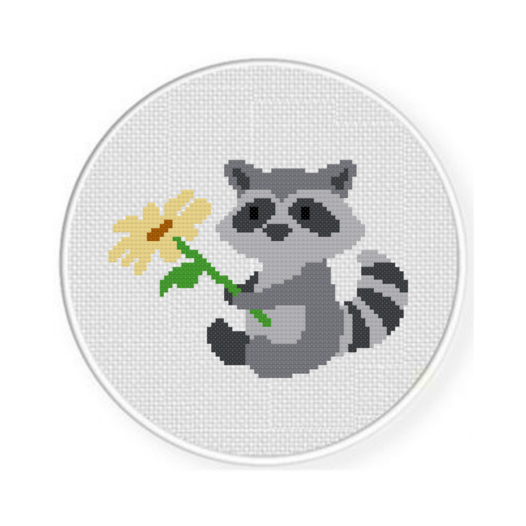 Raccoon with a Flower Cross Stitch Pattern – Daily Cross Stitch
