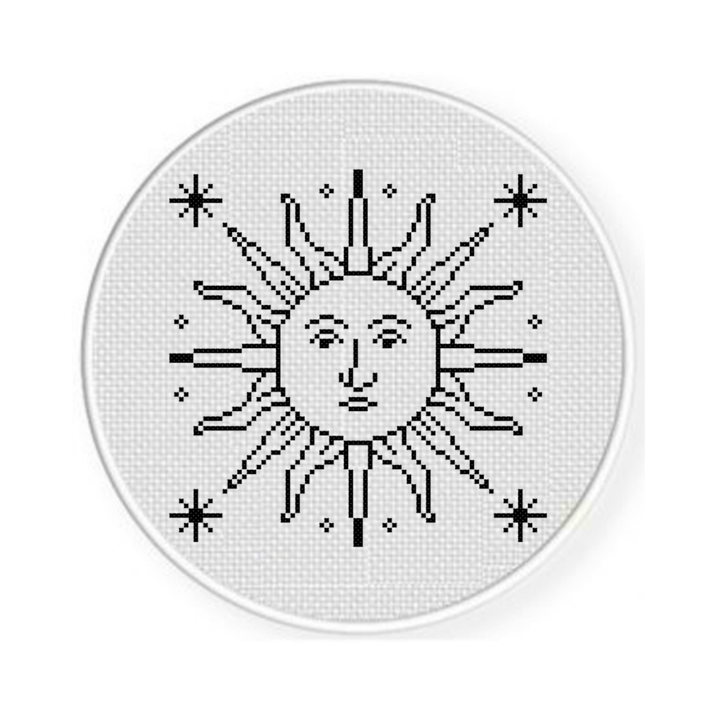 Sun Line Art Cross Stitch Pattern – Daily Cross Stitch