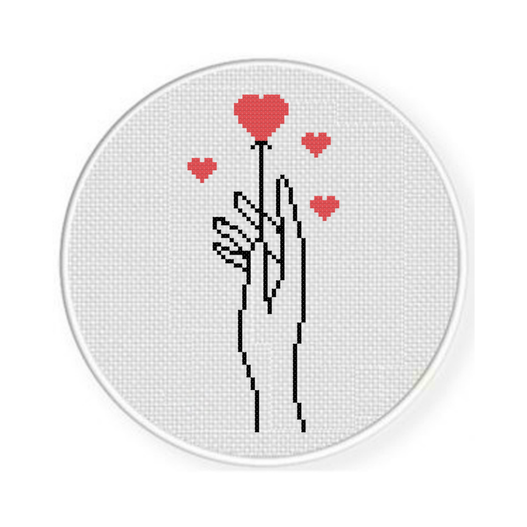 Heart Flower Hand Cross Stitch Pattern – Daily Cross Stitch