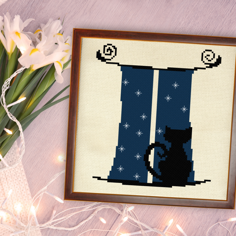 Starry Night Cat Cross Stitch Pattern – Daily Cross Stitch